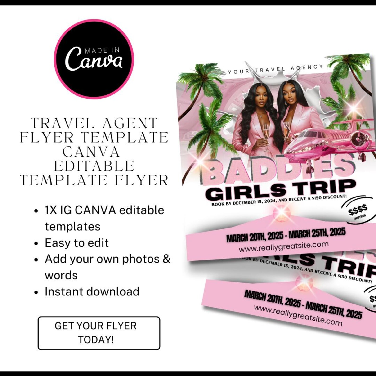 Baddies Bus Trip Travel Agent Flyer / Travel Agent Canva / Travel Agent ...