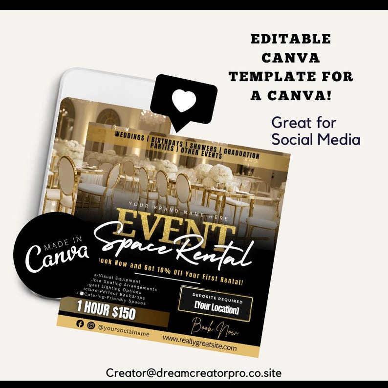 Event Space Rentals Flyer Template / Event Hosting / Digital Flyer ...
