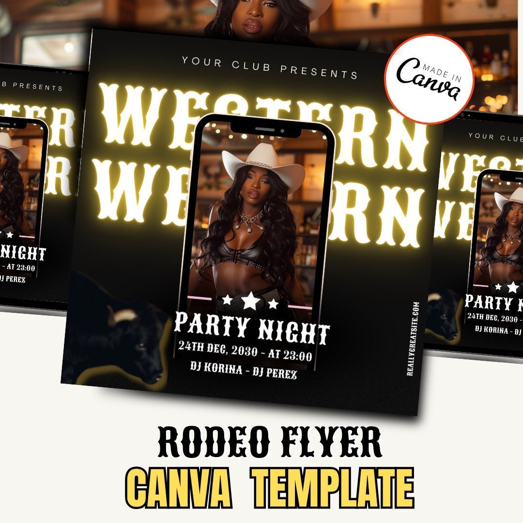 Western Night Party Flyer Template, Party Flyer, Club Flyer, Canva ...