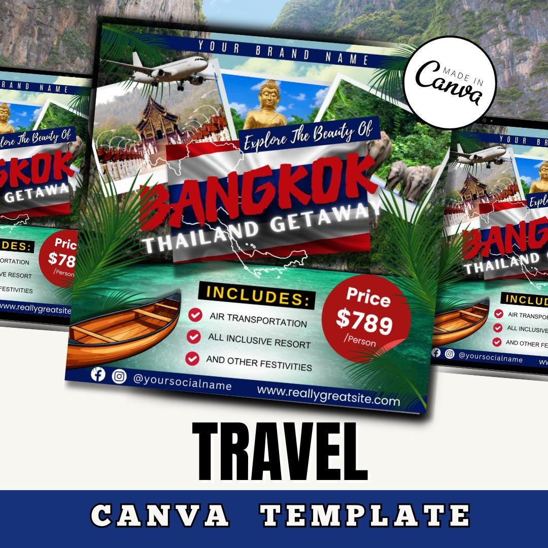 TRAVEL Agent Flyer / Travel Agent Canva / Travel Agency / Bangkok ...