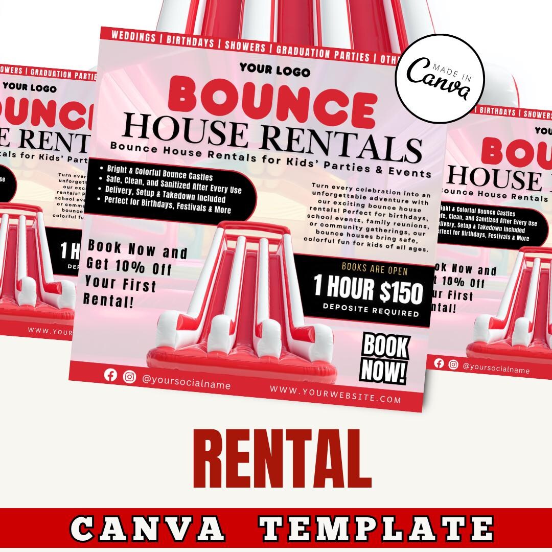 Bounce House Rental Flyer Template | Canva Editable Kids Party Flyer ...