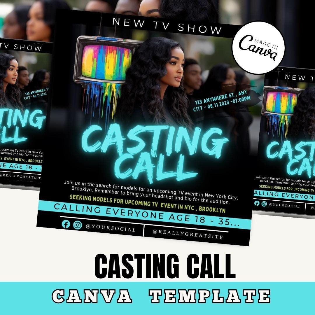 TV AUDITION Casting Call Flyer Canva Template /podcast Show / Audition ...