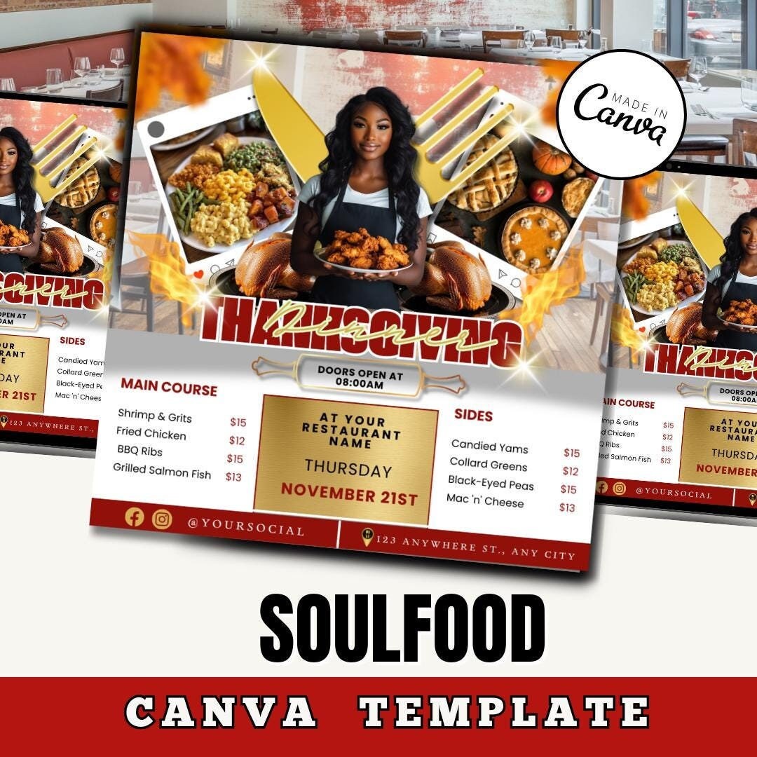 Thanksgiving Soulfood Menu Template / Food Truck Menu Template / Food ...