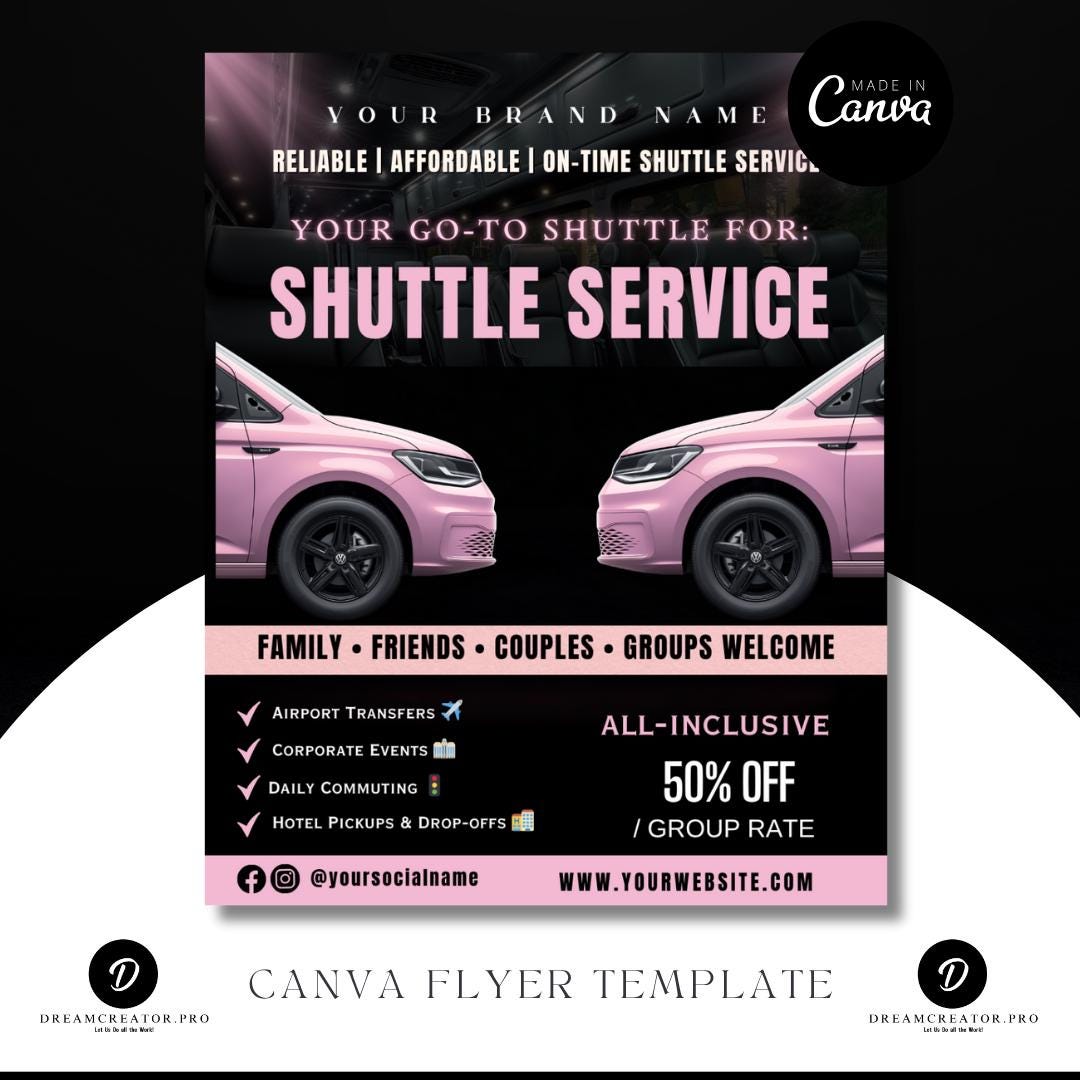 Shuttle Bus Flyer Template | Editable Canva Transportation Service ...