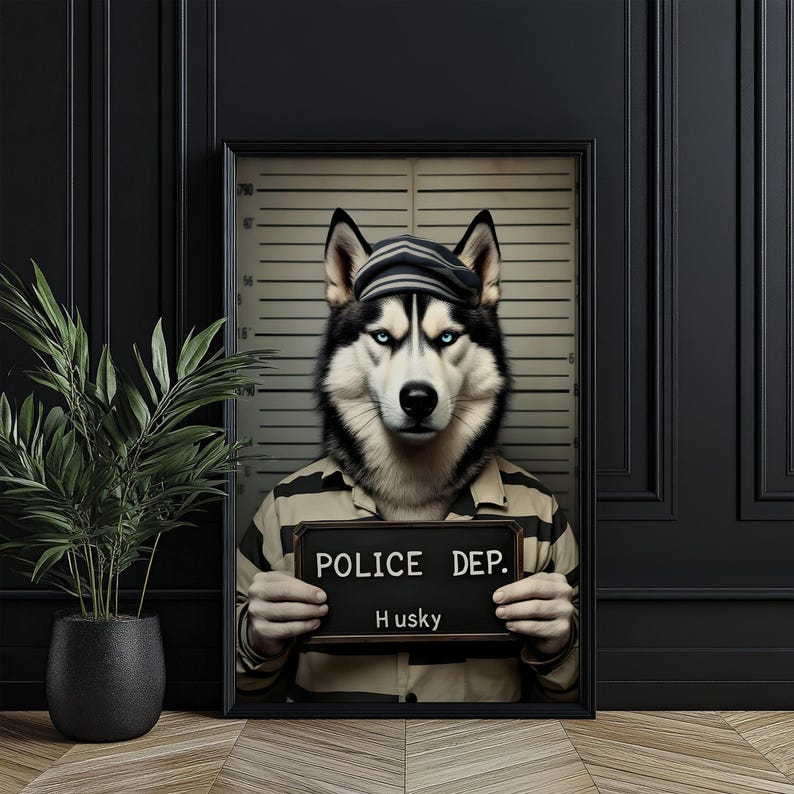 Husky Poster | Funny Mugshot Animal Portrait | Digital Download | Mafia ...