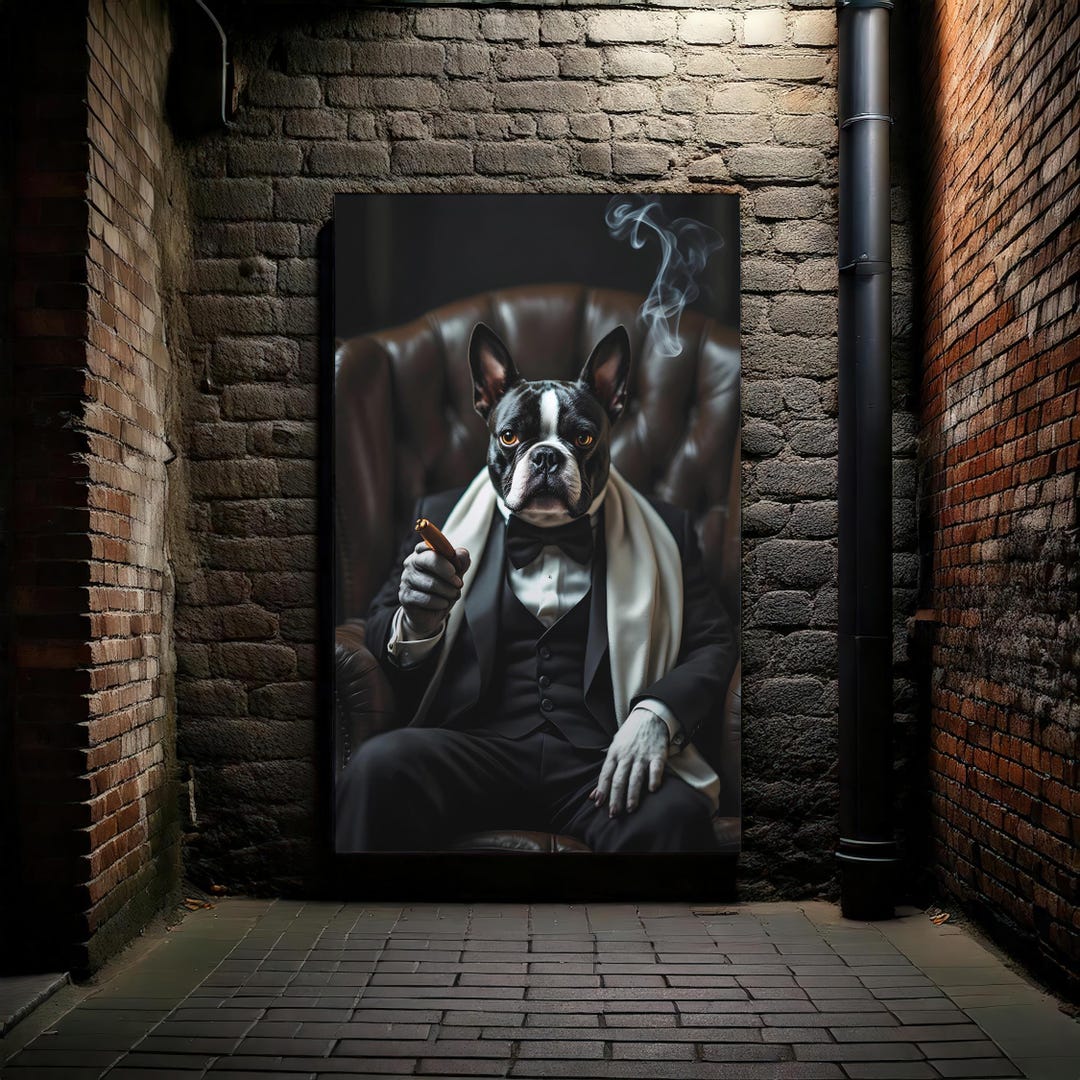 Boston Terrier Poster - Mafia Boss Animal Portrait | Gangster Wall Art ...