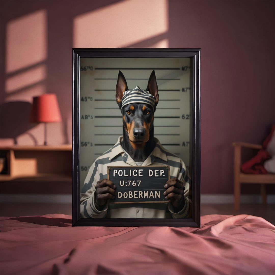 Doberman Poster Funny Animal Mugshot | Digital Download Pet Art | Mafia ...