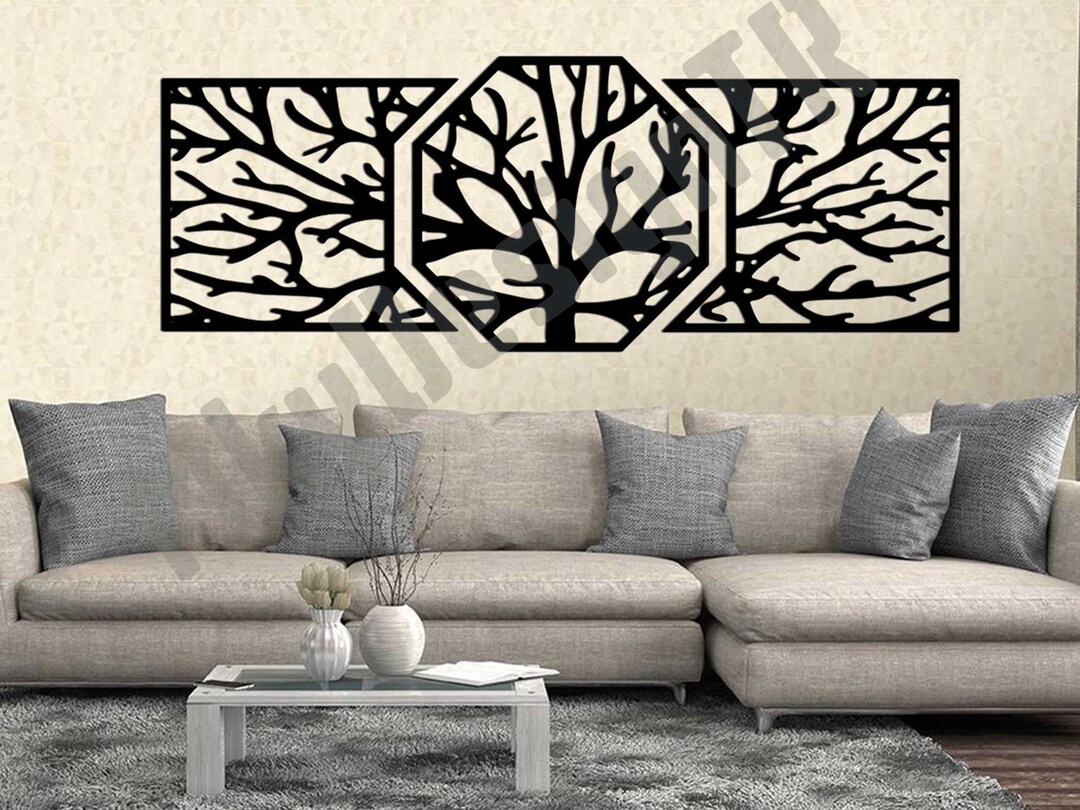 Octagonal Wall Decor Panel With Tree Branches Pattern Laser - Etsy