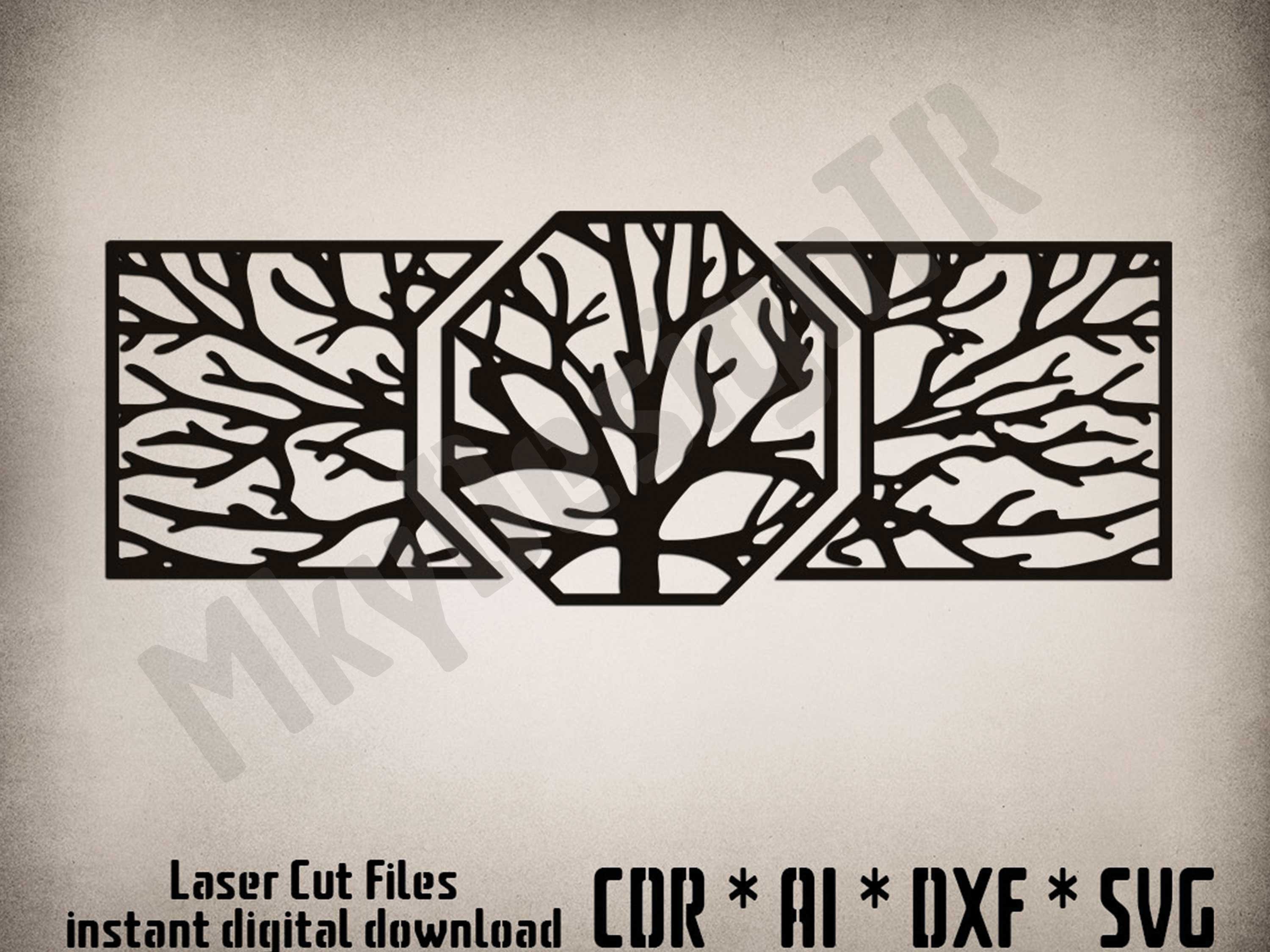 Octagonal Wall Decor Panel With Tree Branches Pattern, Laser Cut ...