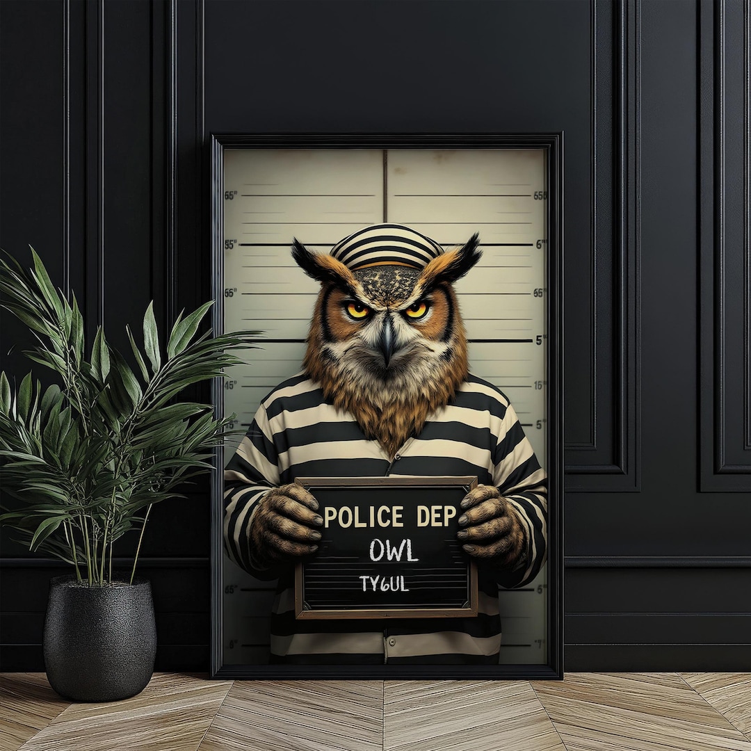 Owl Poster | Funny Mugshot Animal Portrait | Digital Download | Mafia ...