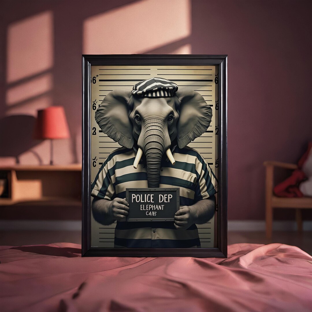 Elephant Poster-funny Animal Mugshot | Digital Download Pet Art | Mafia ...