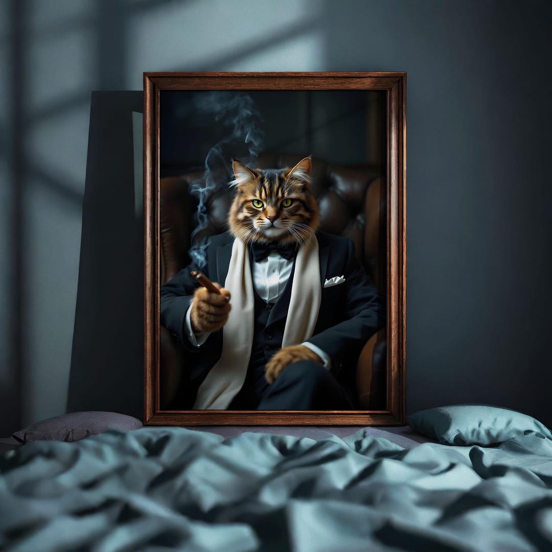 Cat Poster - Mafia Boss Animal Portrait | Gangster Wall Art | Big Boss ...