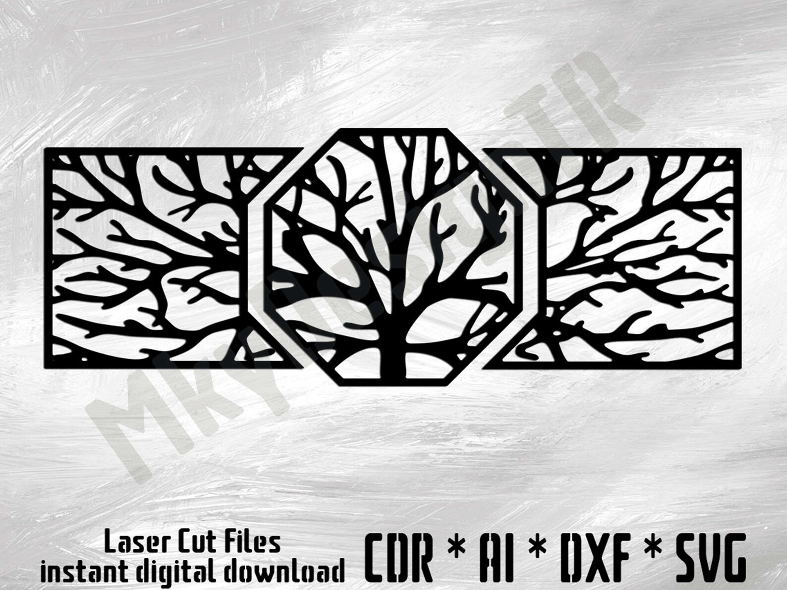 Octagonal Wall Decor Panel With Tree Branches Pattern, Laser Cut ...