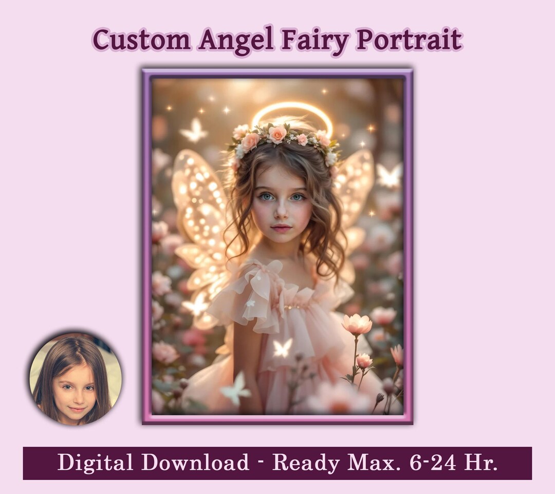 Personalized Angel Fairy Portrait: Custom Whimsical Girl Art (digital ...
