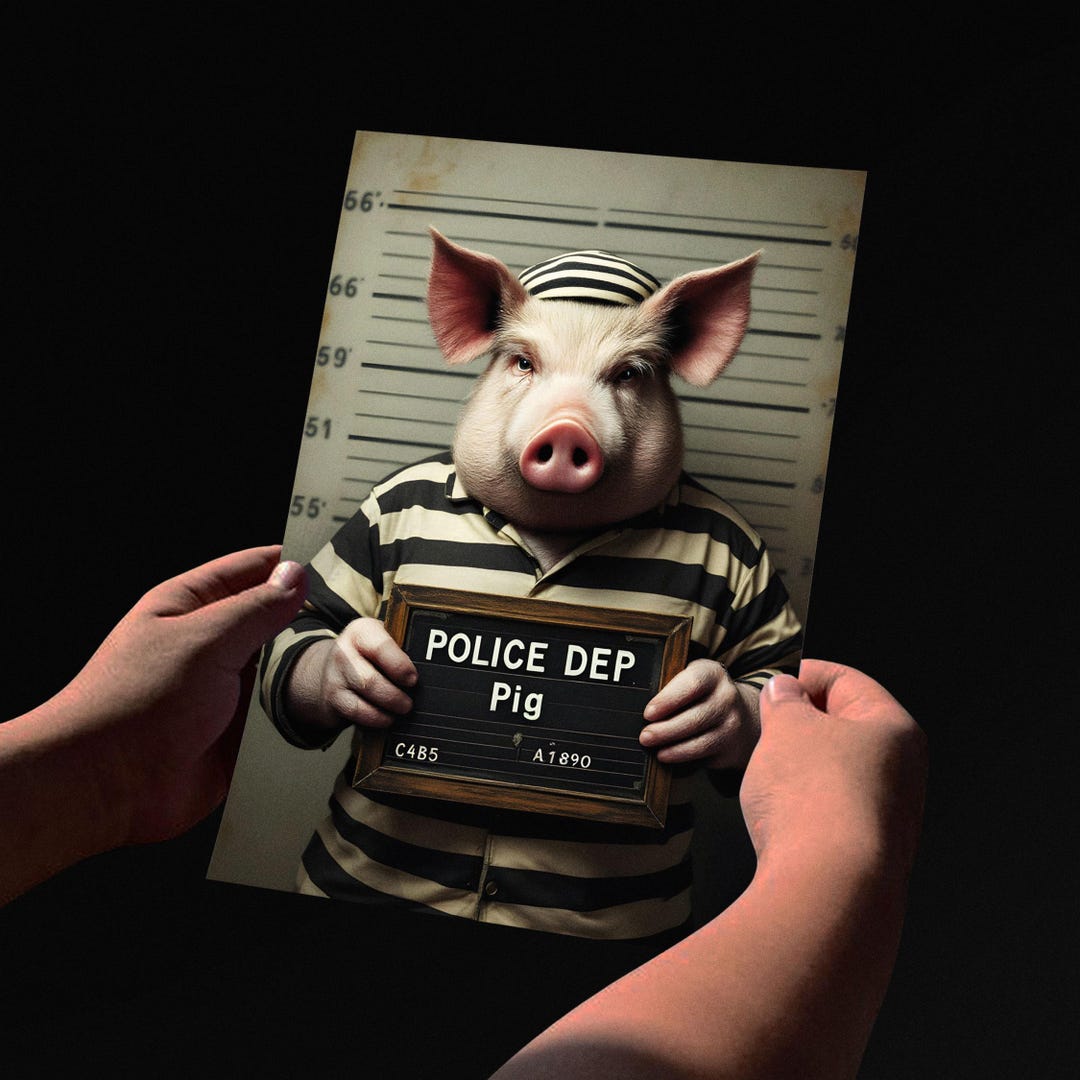 Pig Poster | Funny Animal Mugshot | Criminal Pet Portrait | Quirky ...