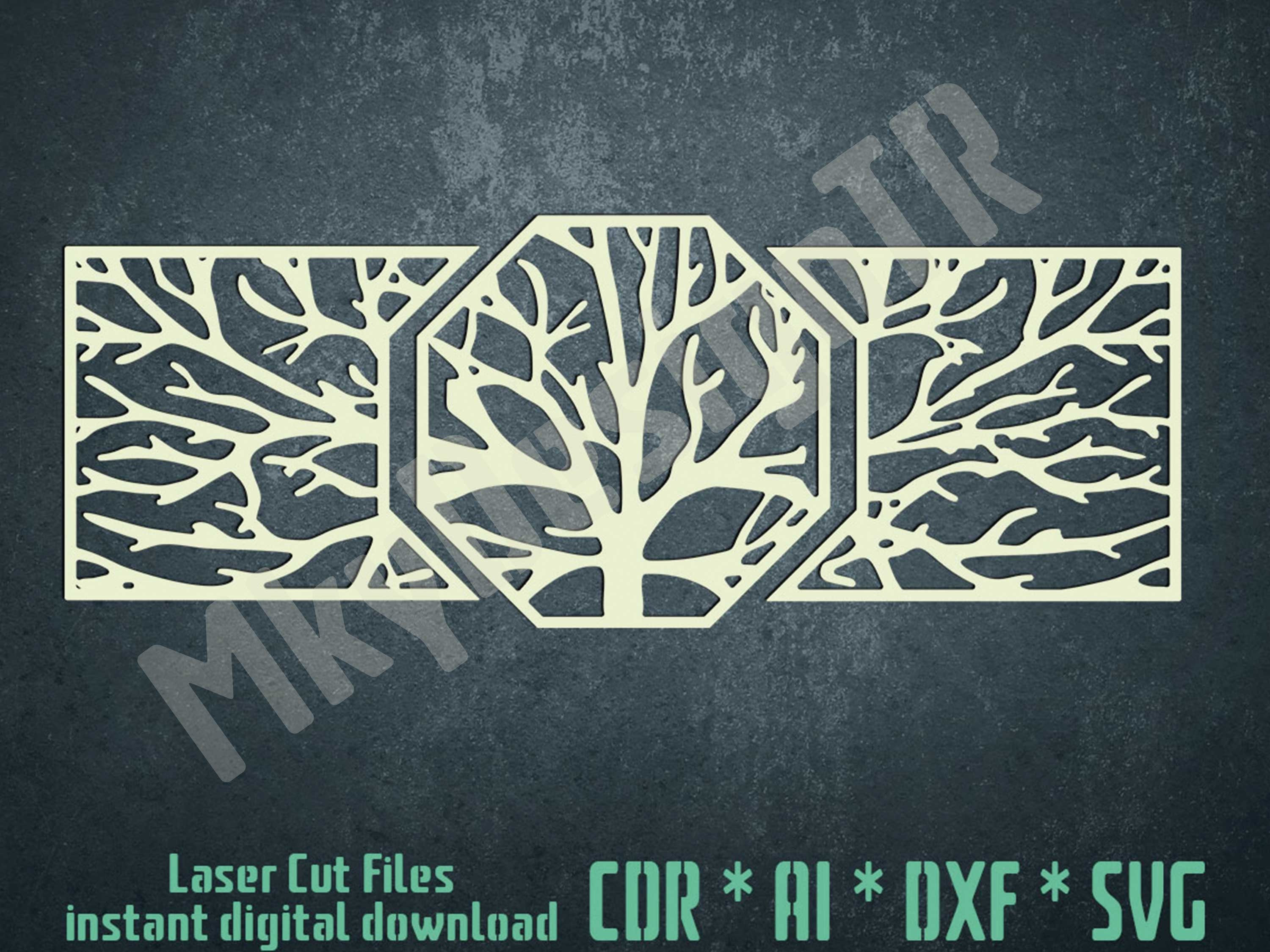 Octagonal Wall Decor Panel With Tree Branches Pattern, Laser Cut ...