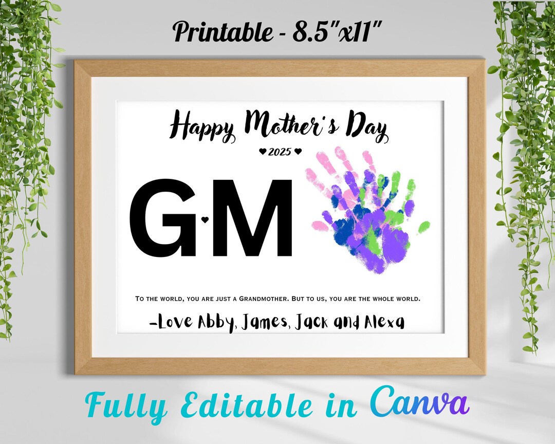 Customizable Grandma Mother’s Day Handprint Printable, Handprint Gift ...