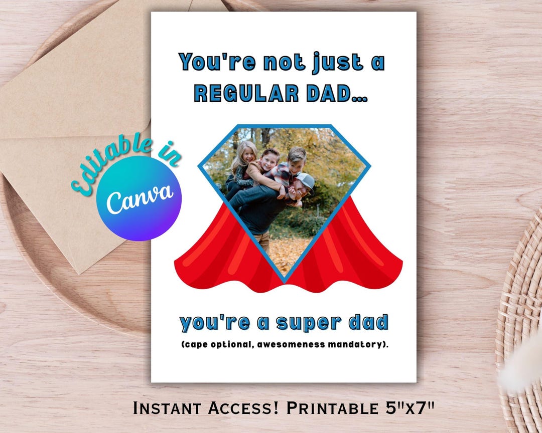 Editable Super Dad Photo Card Canva Template | Printable Father's Day ...
