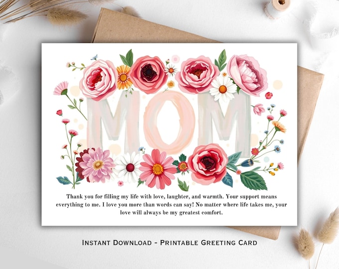 Thank You Mom, DIY, Printable,thank You Cards,mothers Day Card, Mother ...