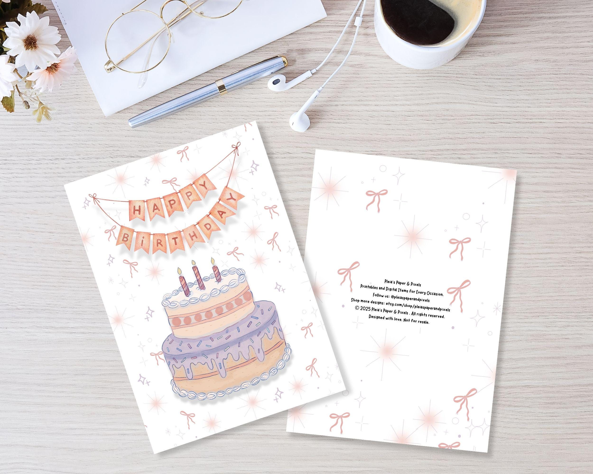 Cute Pastel Girl Printable Happy Birthday Card, Digital Card for Girls ...
