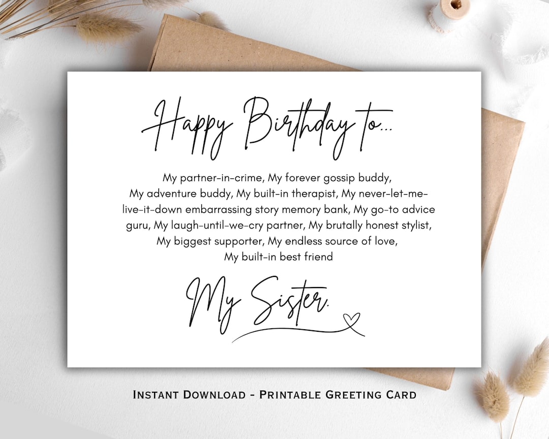 Sentimental Sister Birthday Card: Heartfelt Printable Gift (instant ...