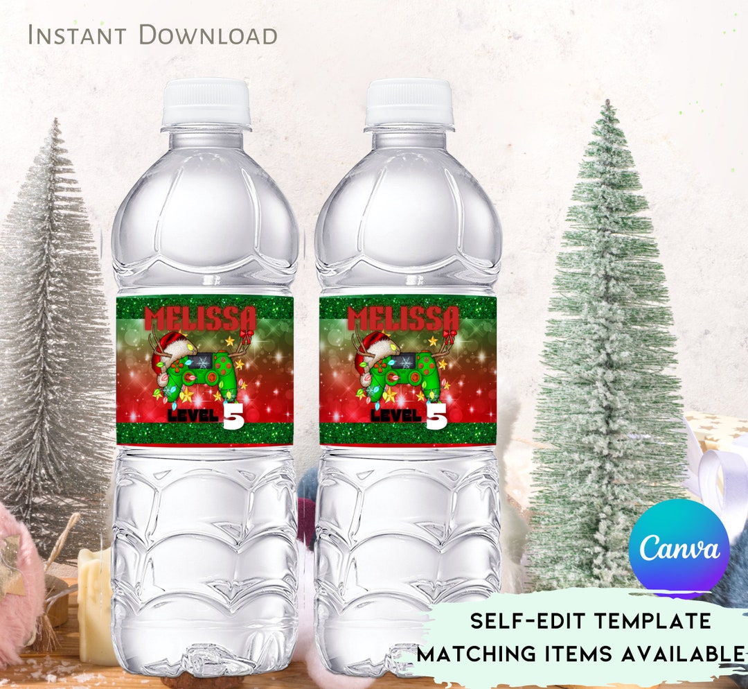 EDITABLE Christmas Water Bottle Labels Gamer Birthday Party Decorations ...