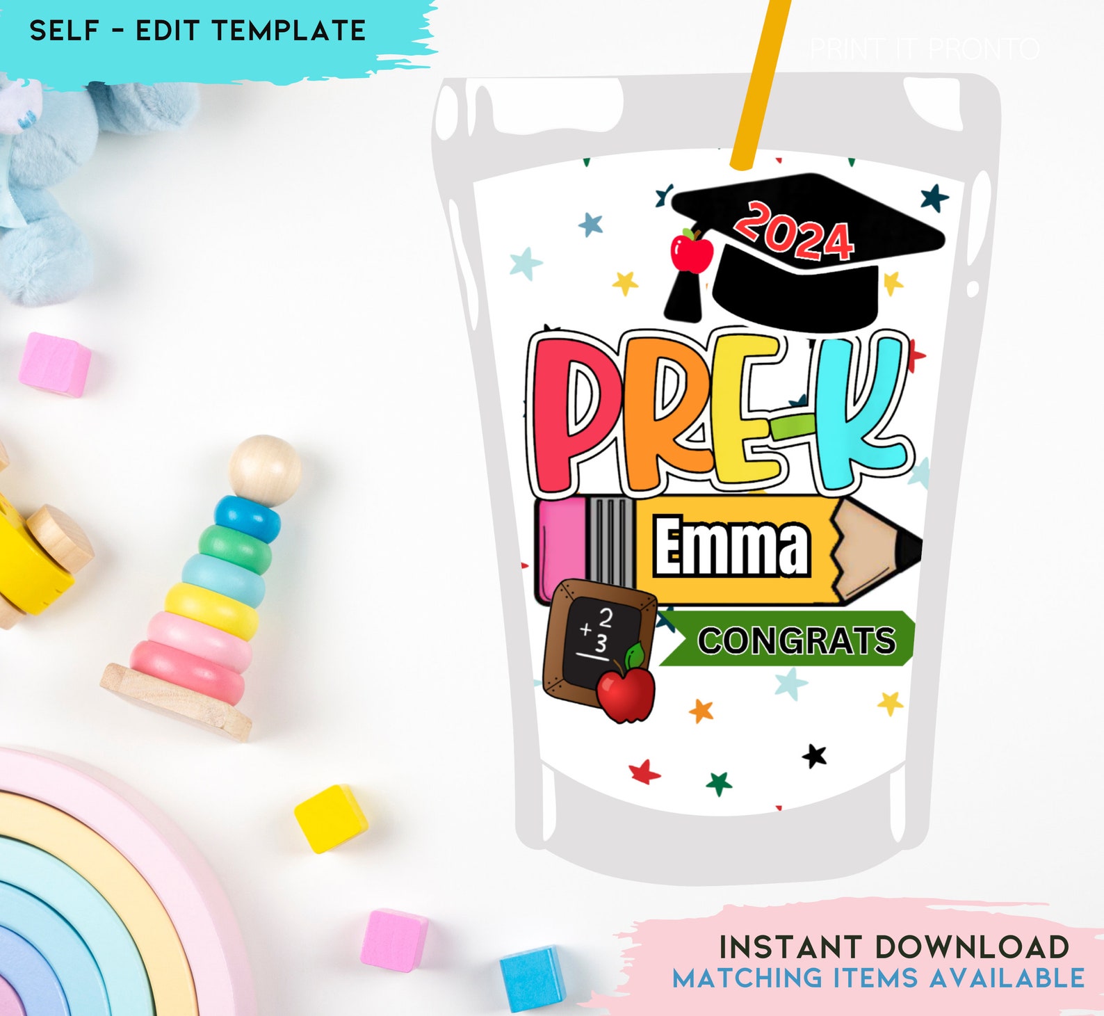 Editable Pre Kindergarten Graduation Capri Sun Labels, Kindergarten ...