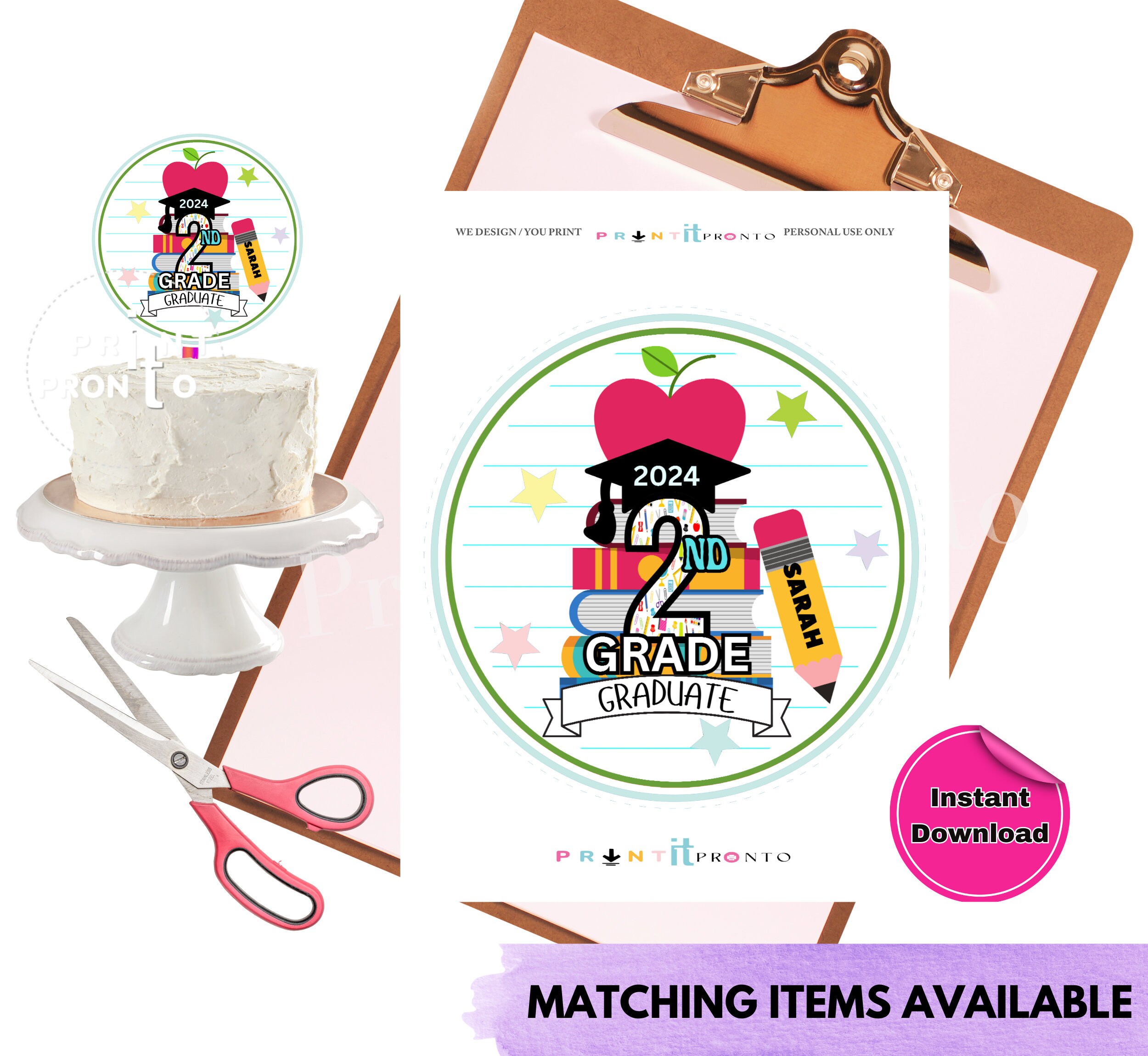 EDITABLE 2nd Grade Graduation Cake Topper, School Graduation Party ...