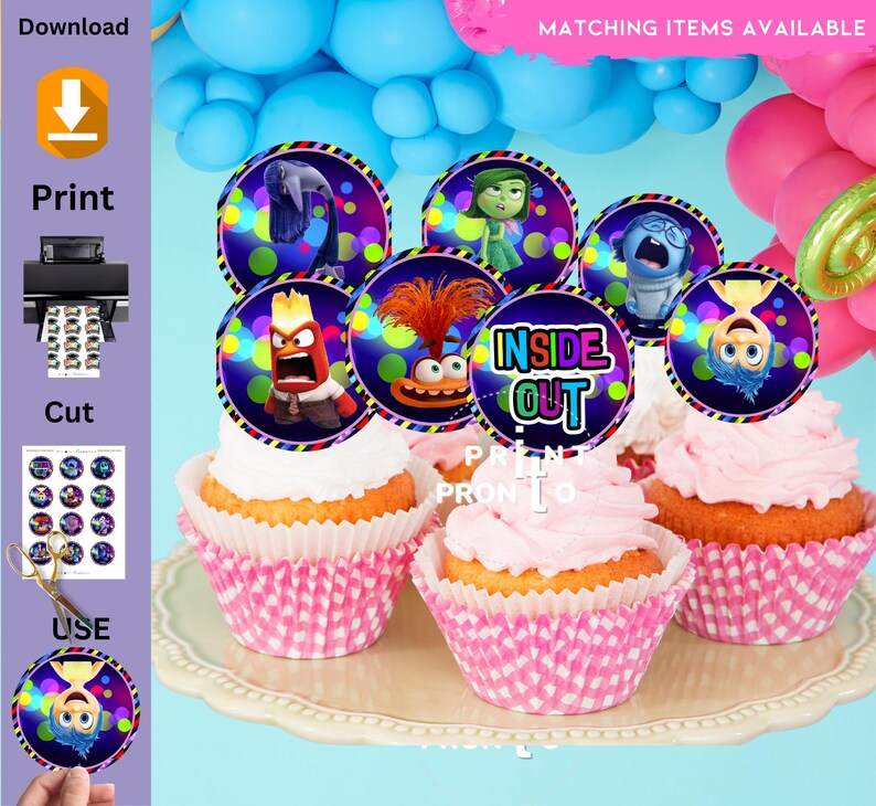 Inside Out Cupcake Toppers, Inside Out Birthday, Inside Out Party ...