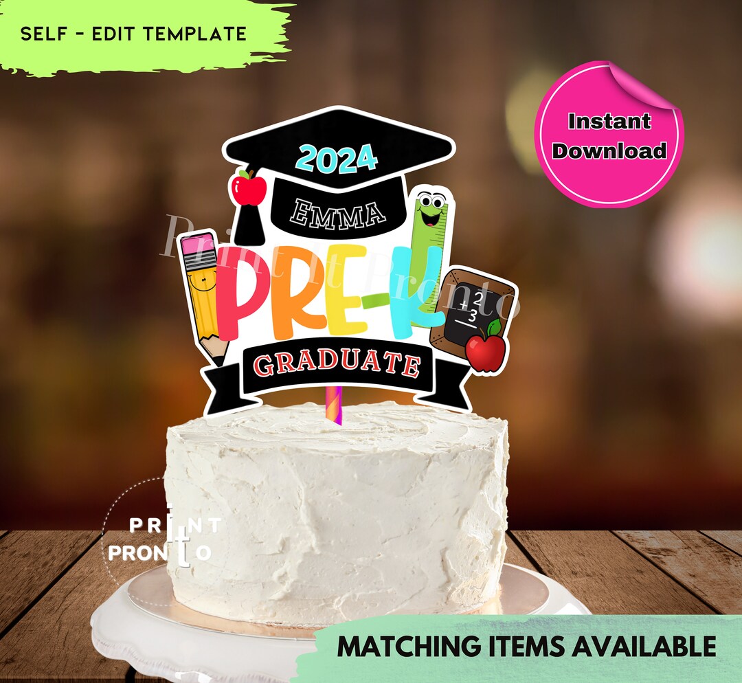 Editable Pre Kindergarten Graduation Cake Topper, Kindergarten ...