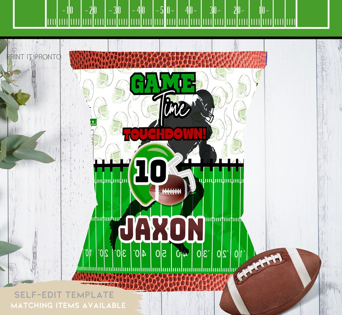 EDITABLE Football Chip Bag Wrapper, Super Bowl Party, American Football ...