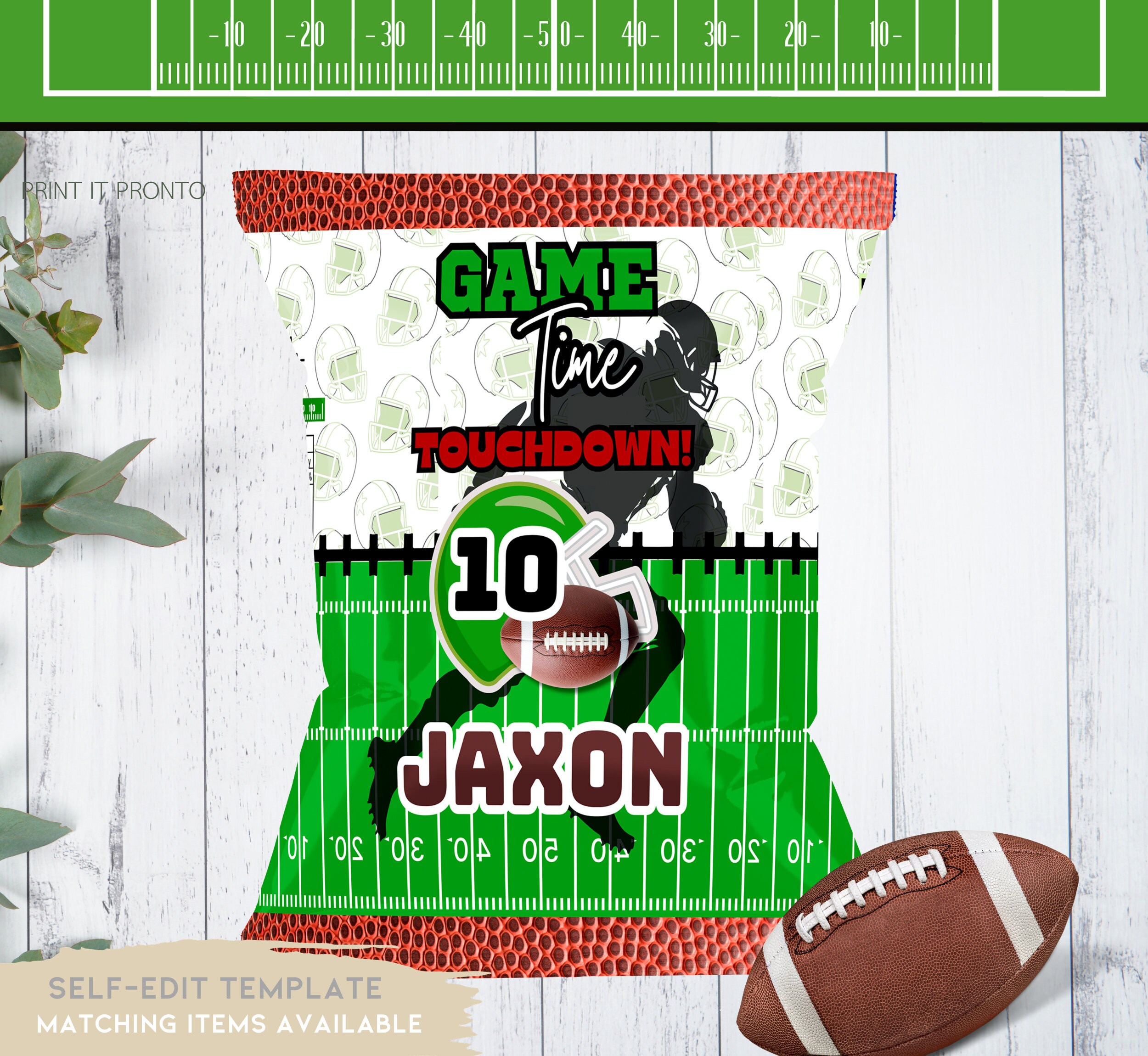 EDITABLE Football Chip Bag Wrapper, Super Bowl Party, American Football ...