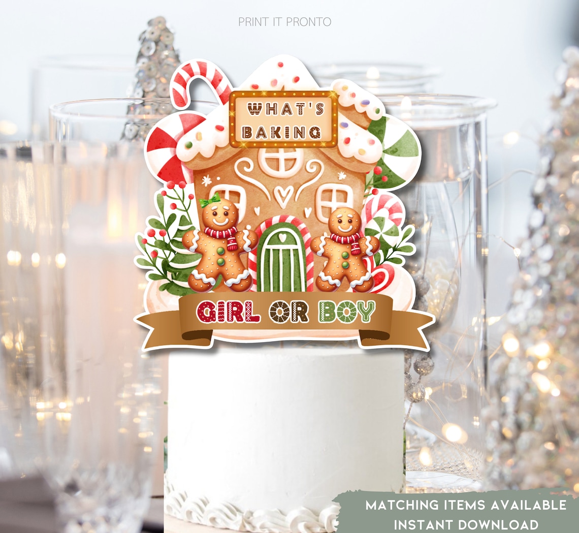 What's Baking Gingerbread Gender Reveal Cake Topper, Christmas ...
