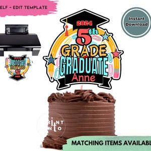 Editable 5th Grade Graduation Cake Topper, School Grad, 5th Grade ...