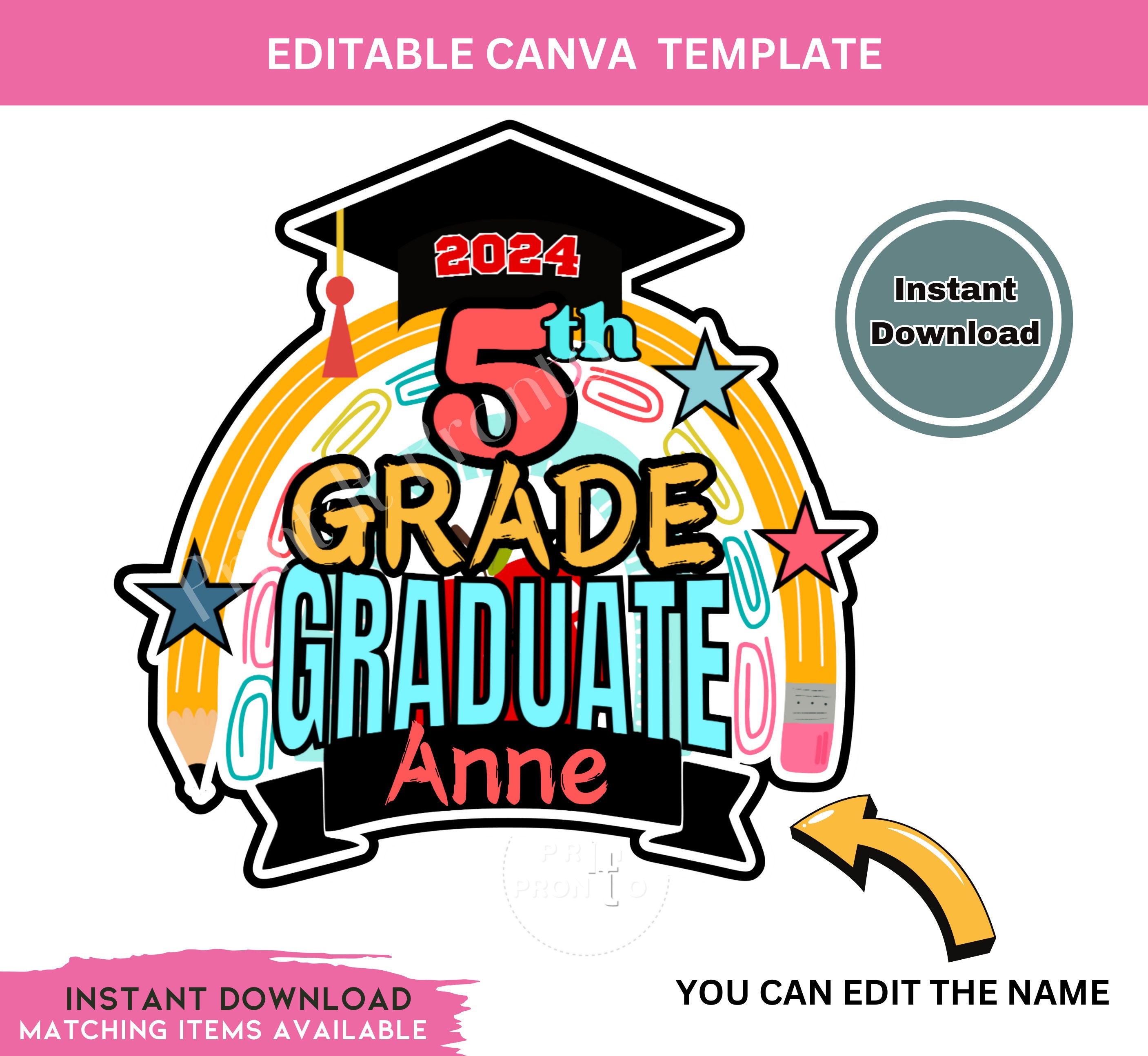 Editable 5th Grade Graduation Cake Topper, Grad 2024, 5th Grade Topper ...