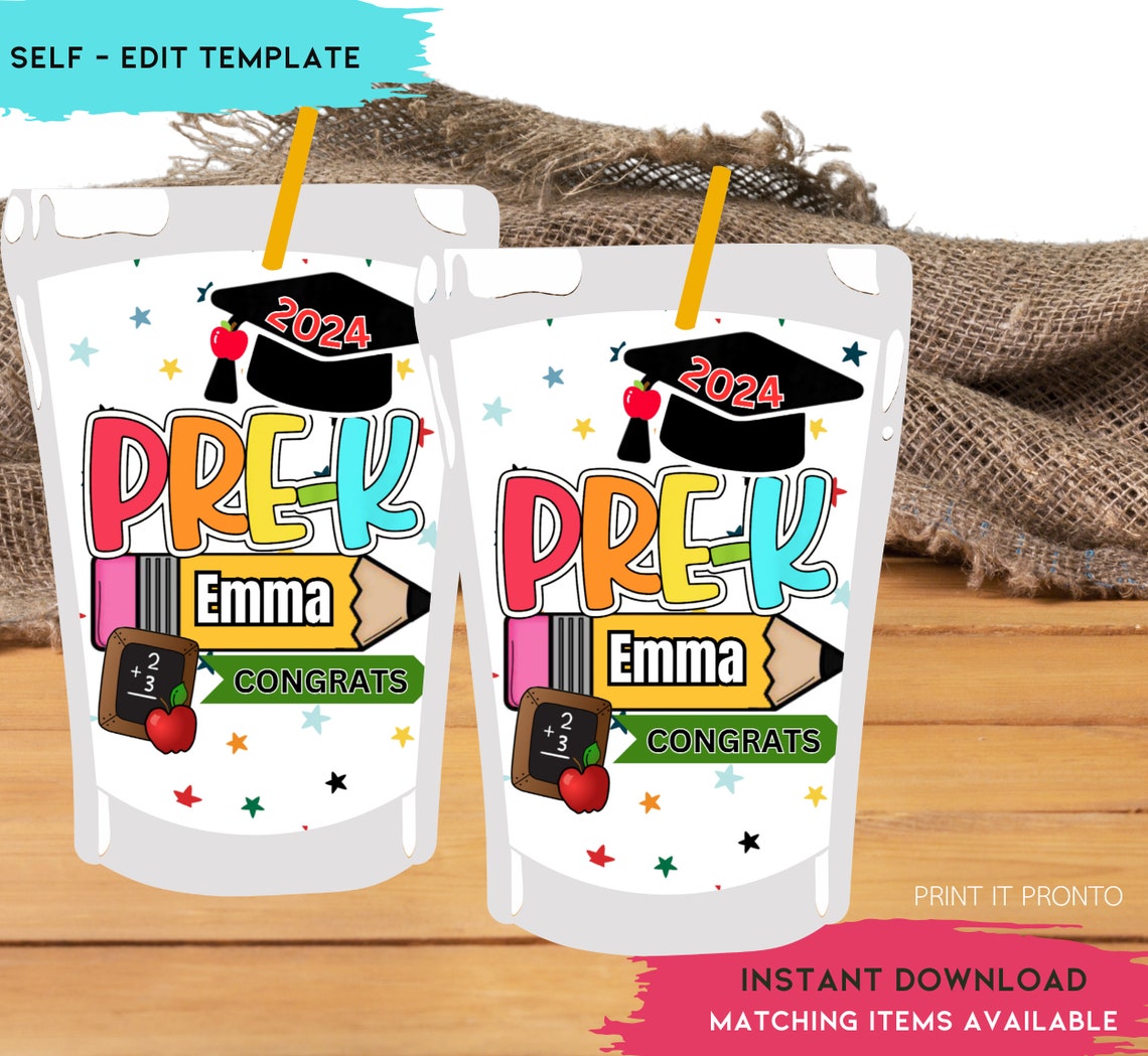 Editable Pre Kindergarten Graduation Capri Sun Labels, Kindergarten ...