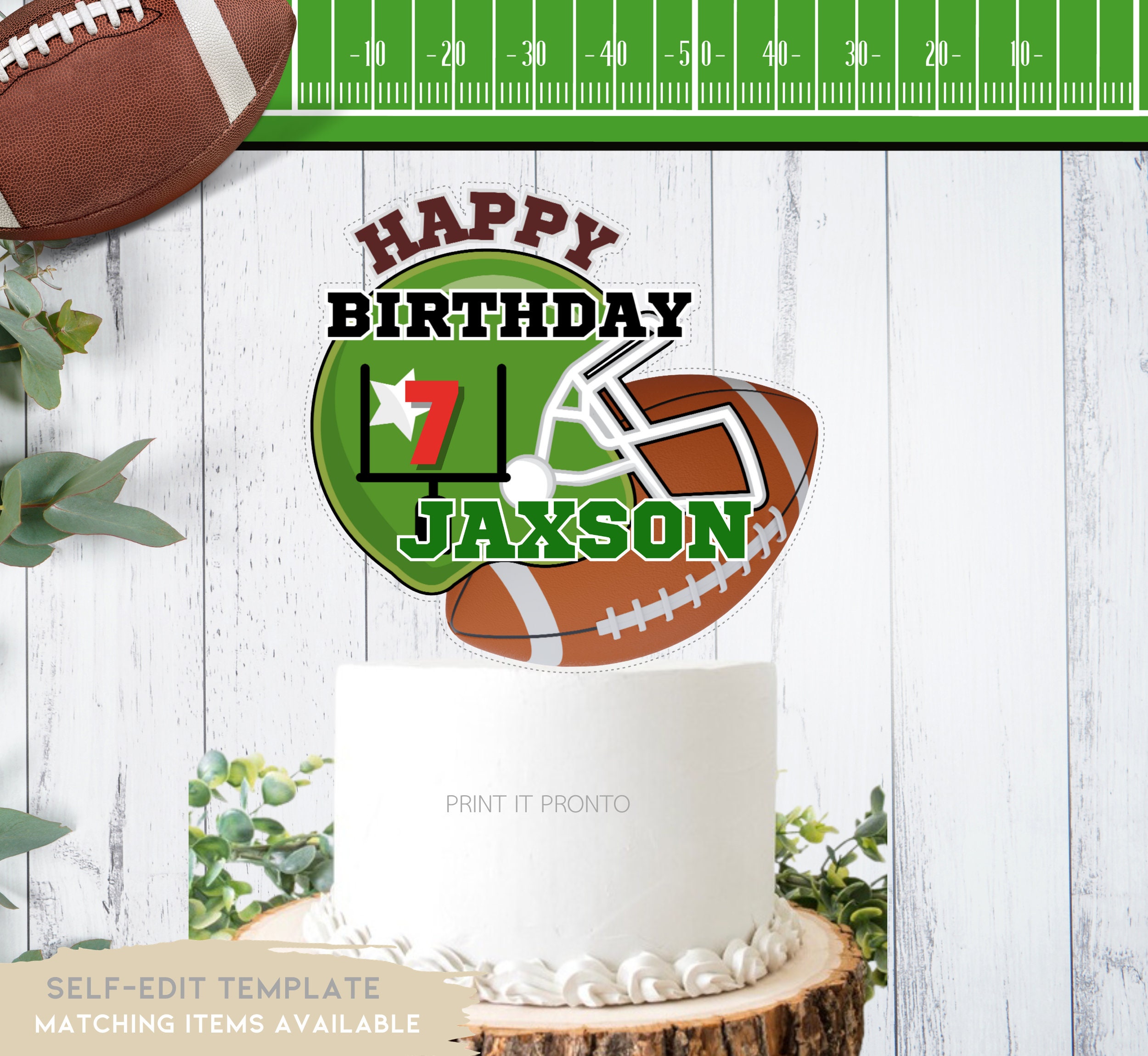 EDITABLE Football Cake Topper Printable Football Centerpieces Football ...