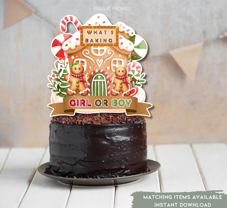 What's Baking Gingerbread Gender Reveal Cake Topper, Christmas ...