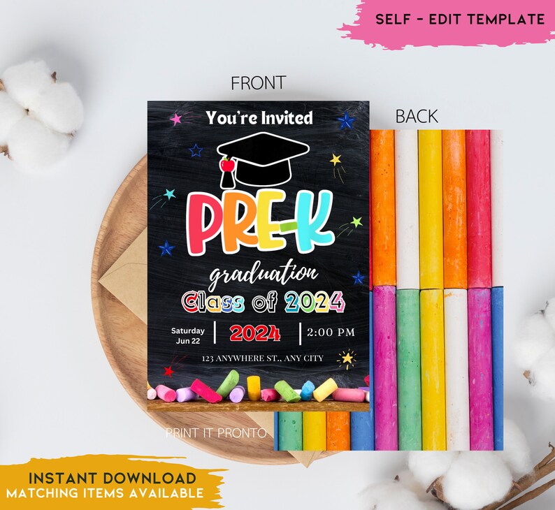 Editable Preschool Invitation Template, Pre-k Graduation Invitation ...