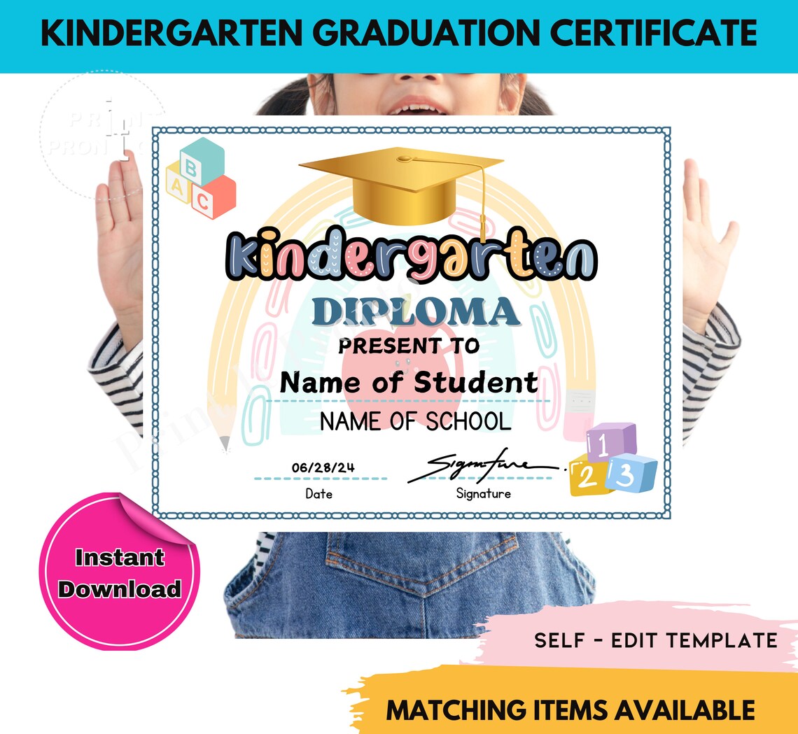 Editable Graduation Certificate, Preschool Diploma, Personalized School ...