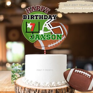 EDITABLE Football Cake Topper Printable Football Centerpieces Football ...