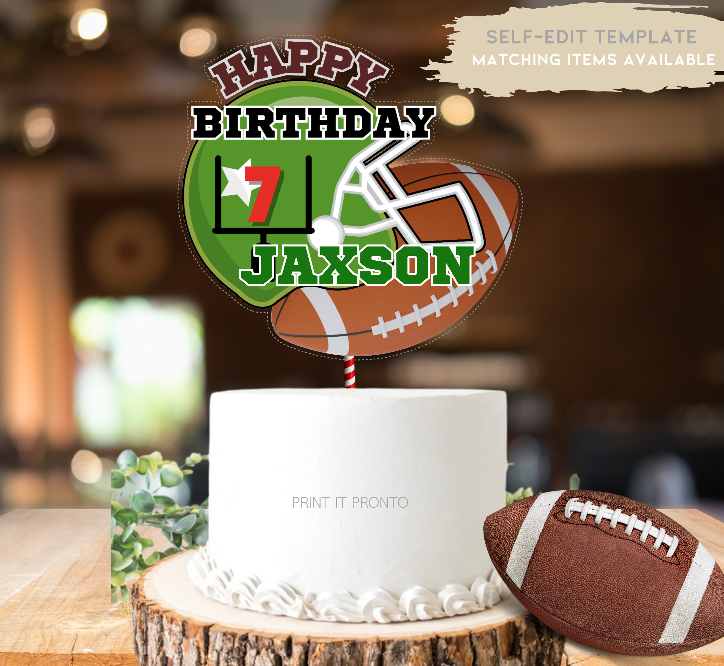 EDITABLE Football Cake Topper Printable Football Centerpieces Football ...