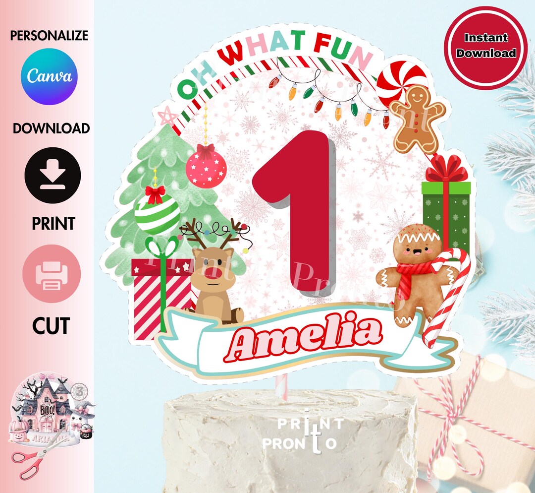 Oh What Fun Cake Topper, Merry Birthday One Cake Topper, 1st Birthday ...