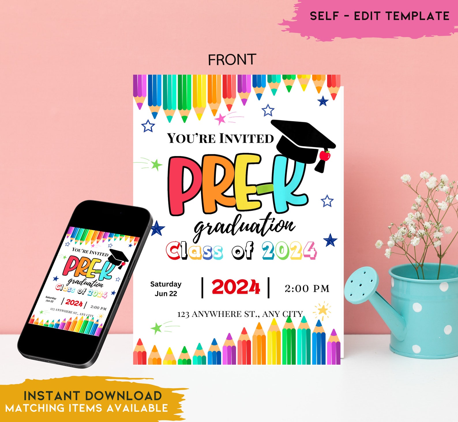 Editable Pre-k Graduation Invitation, Prek Announcement Invite ...