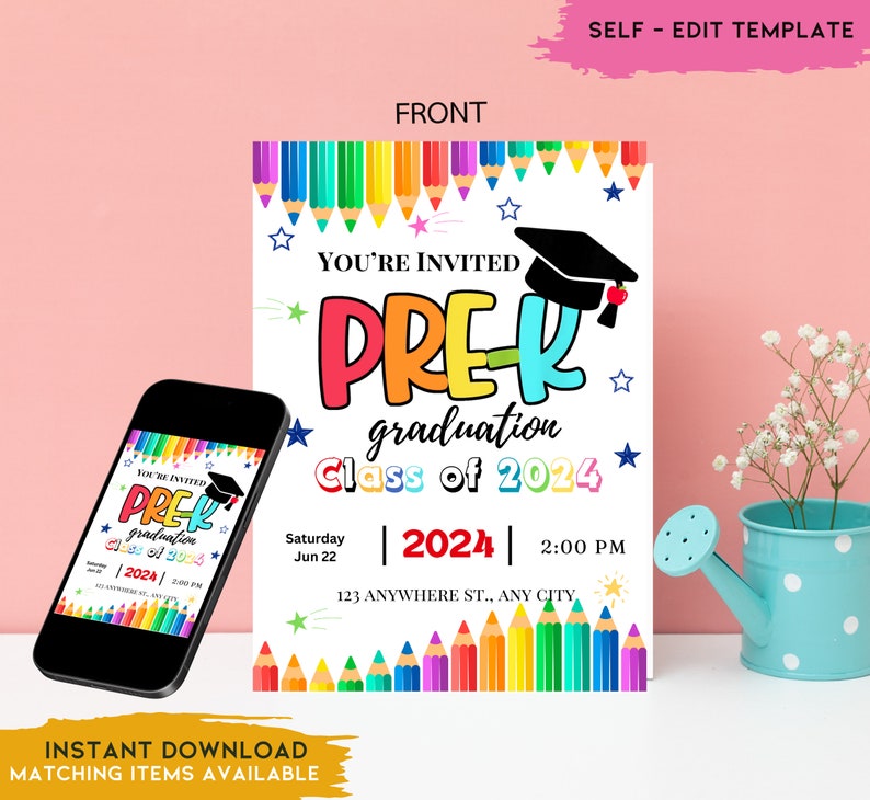 Editable Pre-k Graduation Invitation, Prek Announcement Invite ...