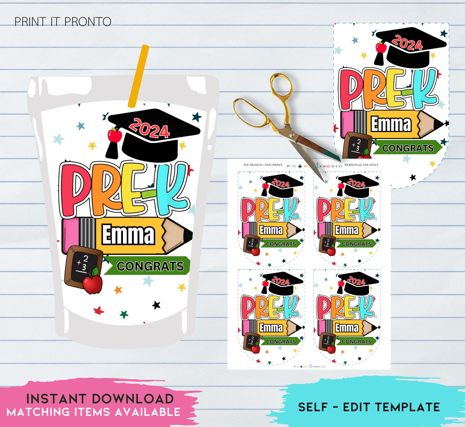 Editable Pre Kindergarten Graduation Capri Sun Labels, Kindergarten ...
