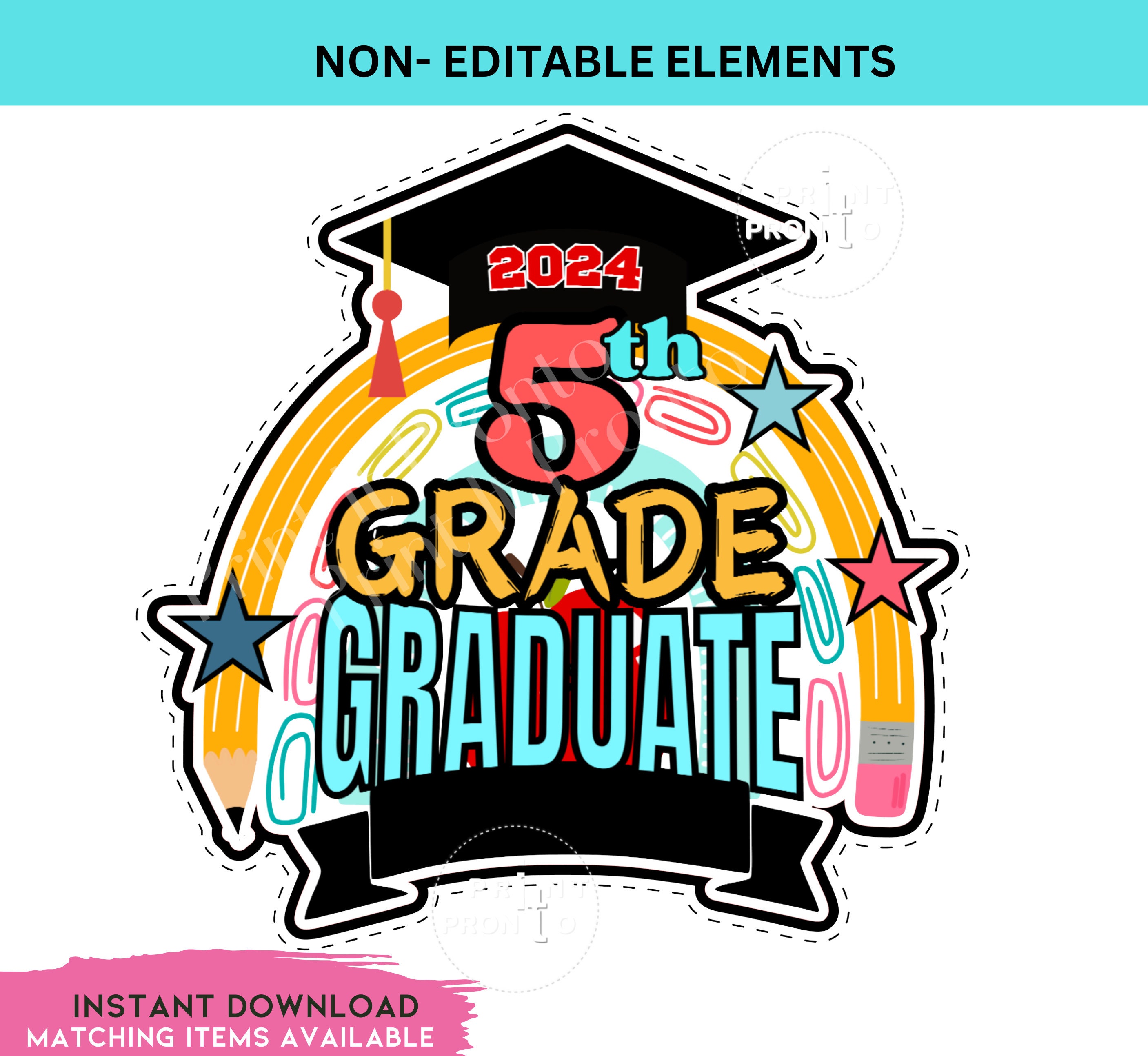 Editable 5th Grade Graduation Cake Topper, Grad 2024, 5th Grade Topper ...