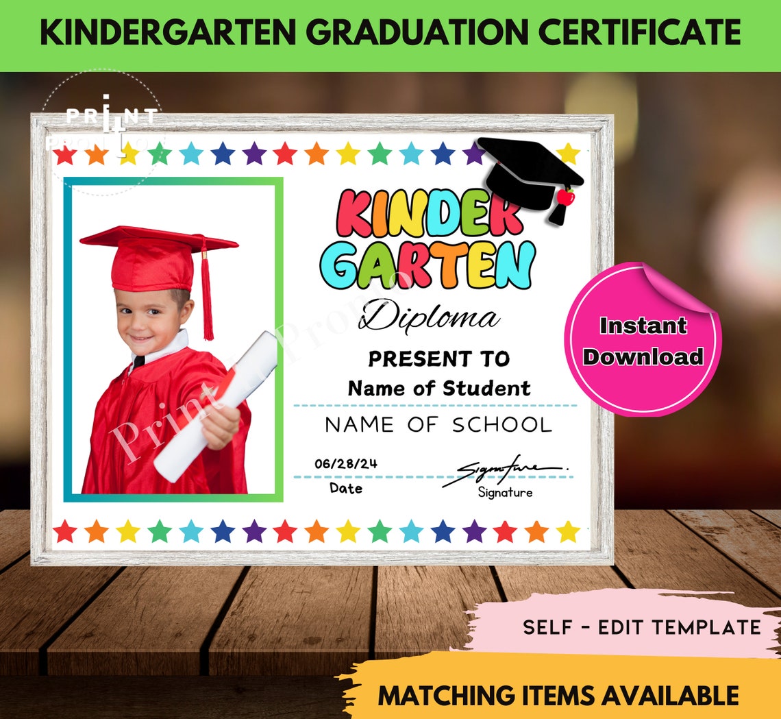 Editable Graduation Certificate With Photo, Preschool Diploma ...