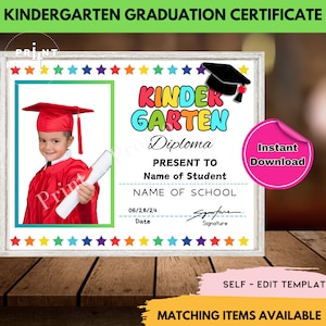 Editable Graduation Certificate With Photo, Preschool Diploma ...