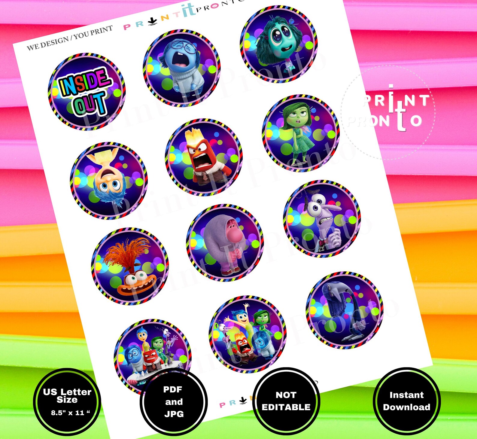 Inside Out Cupcake Toppers, Inside Out Birthday, Inside Out Party ...